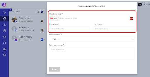 Live Chat 1:1 Outbound Messaging – Vonage API Support
