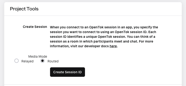How do I generate a session ID using the Vonage Video API (Opentok Environment) project ...