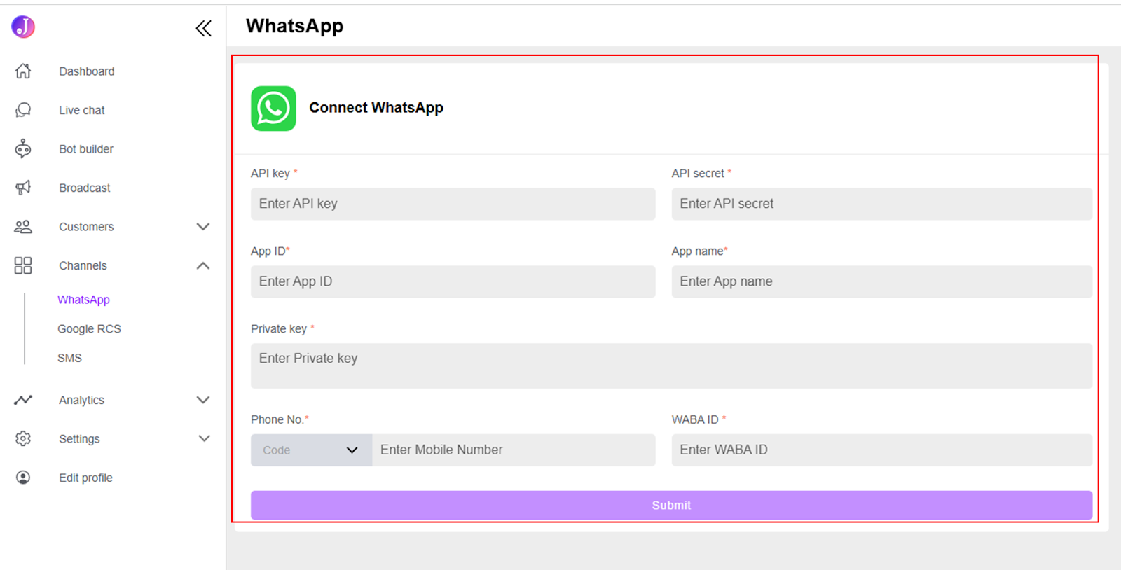 Connecting WhatsApp to Conversational Connect (Jumper.ai) Dashboard via Vonage API Dashboard ...