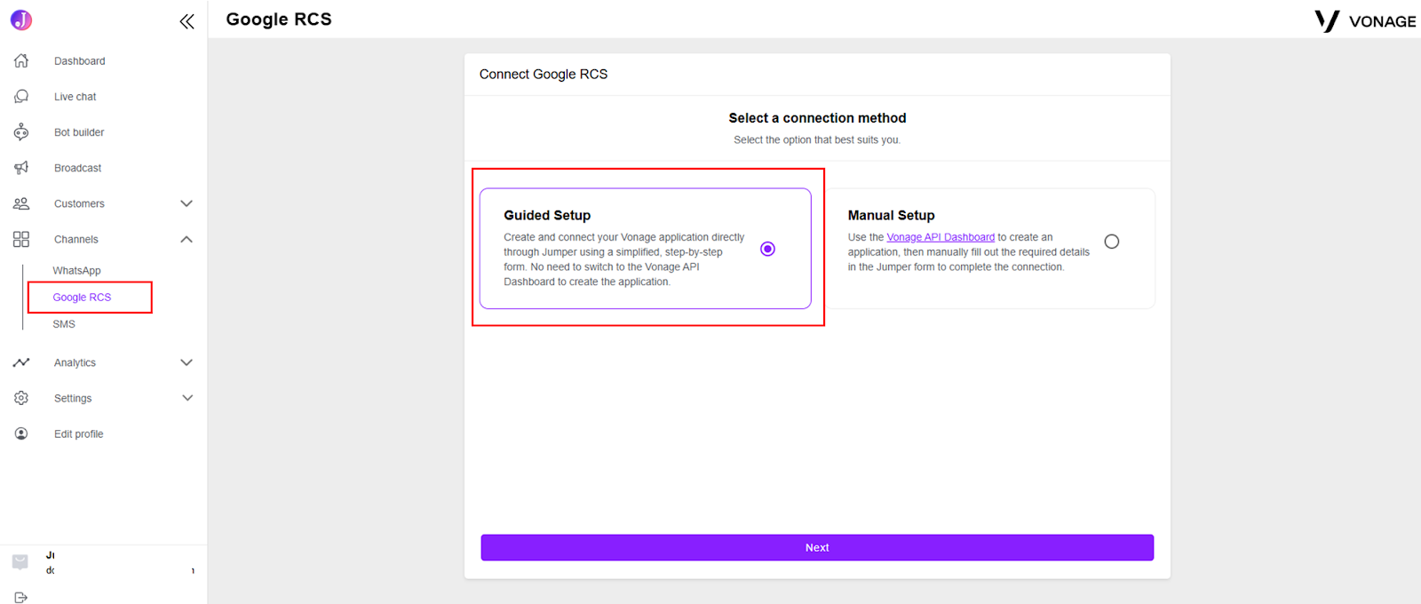 Connecting Google RCS to Conversational Connect (Jumper.ai) - Guided Method – Vonage API Support