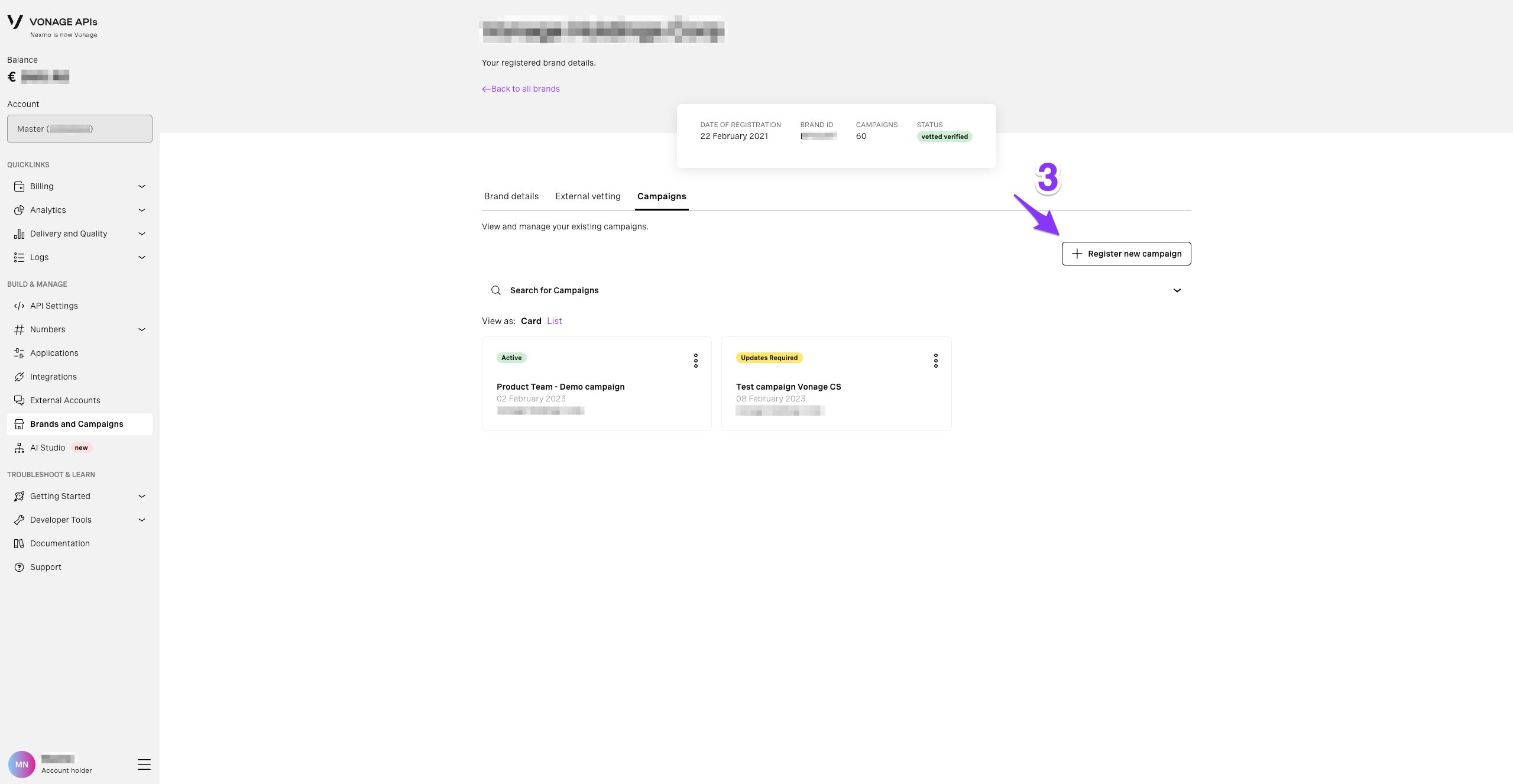 10DLC - Register a campaign via the dashboard – Vonage API Support