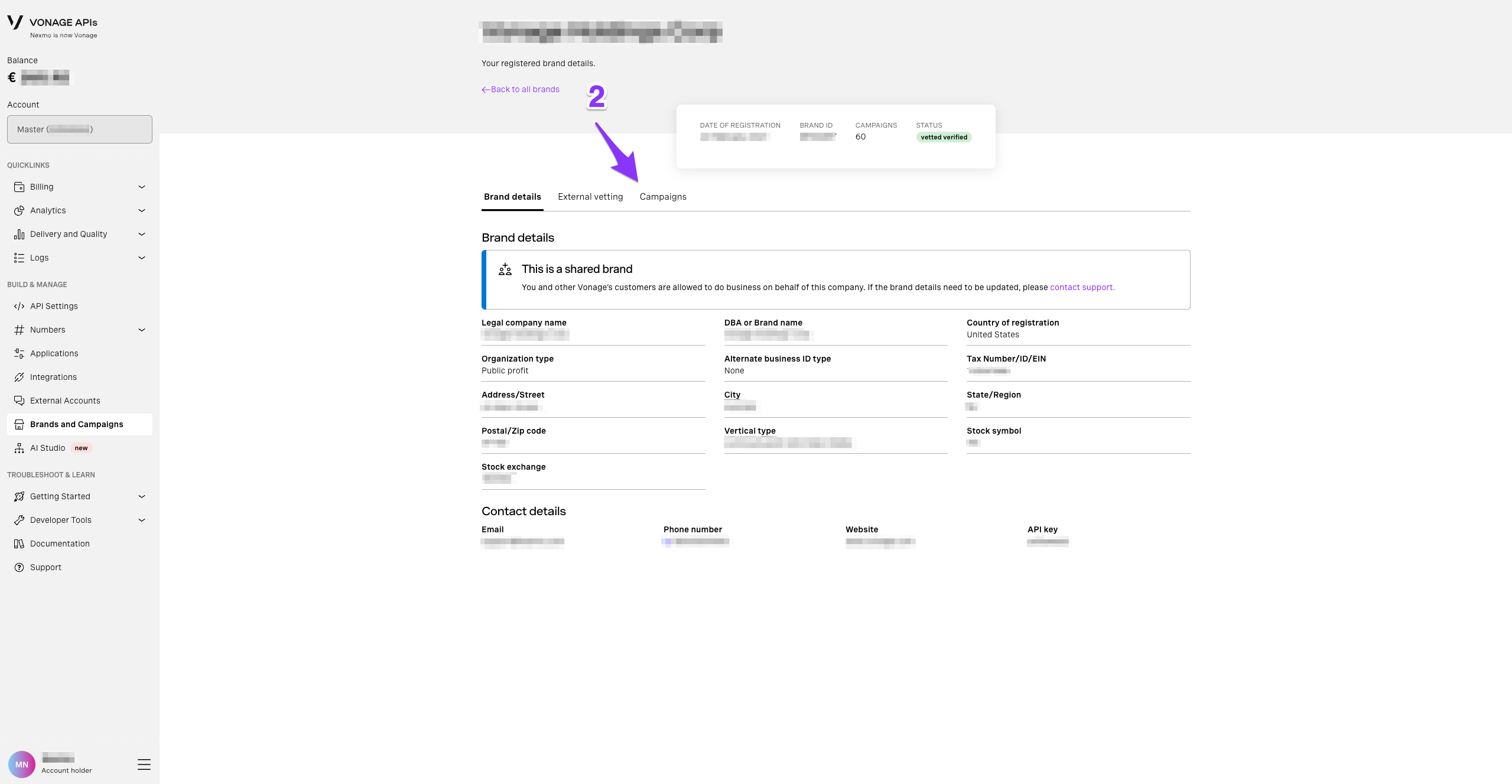 10DLC - Register a campaign via the dashboard – Vonage API Support